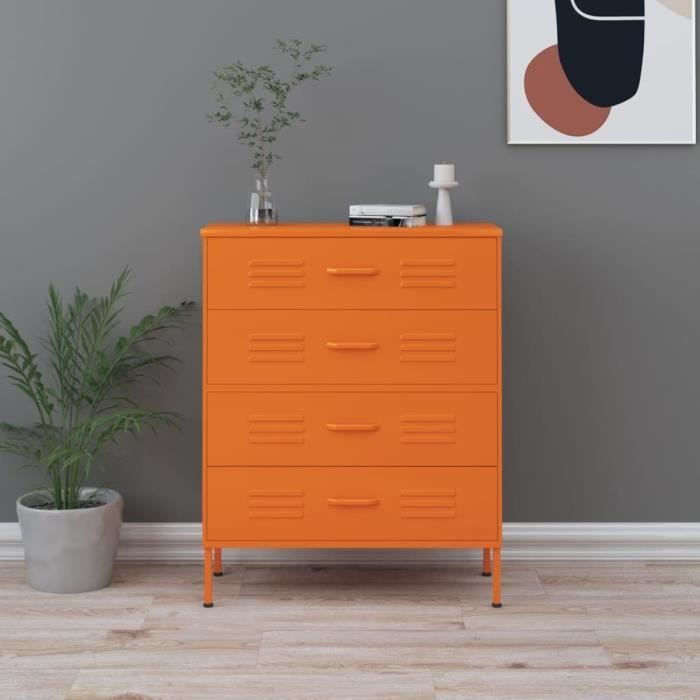 Commode - VIDAXL - 336201 - Orange - 80x35x101,5 cm - 3 tiroirs - Acier ...