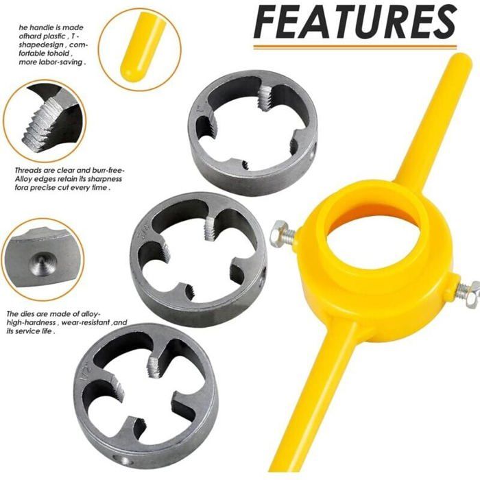 Matrices Filetage PVC NPT 3 Tailles (1/2" 3/4" 1"), Outil Manuel ...