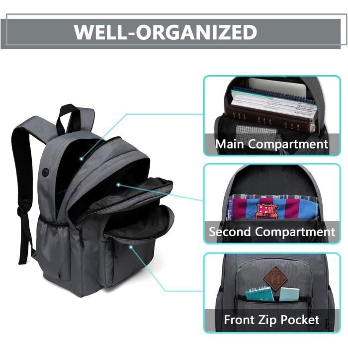 Sac À Dos Pour Hommes Et Femmes, Waterproof Double Compartment School ...