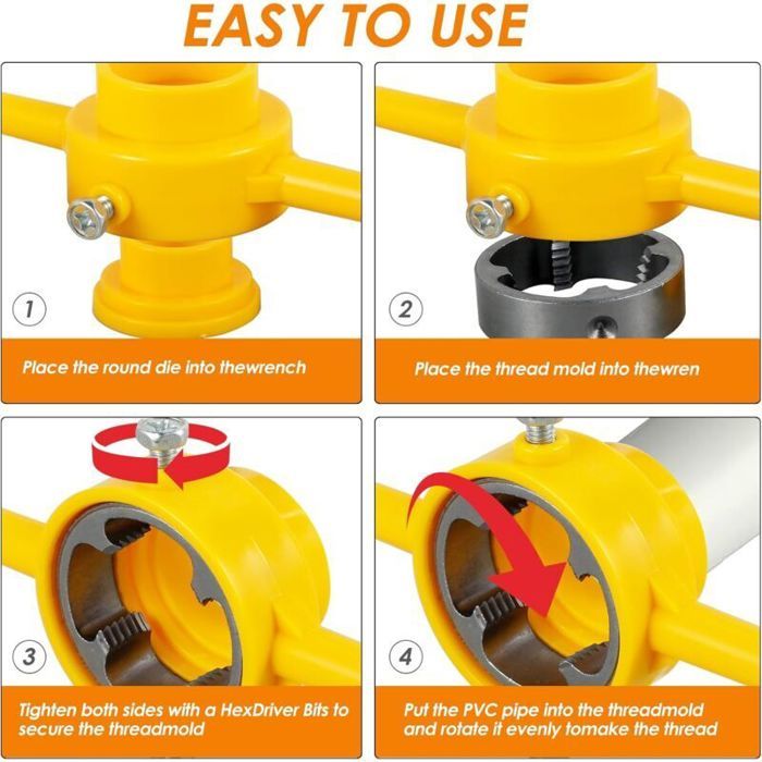 Matrices Filetage PVC NPT 3 Tailles (1/2" 3/4" 1"), Outil Manuel ...