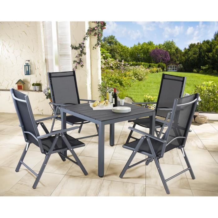 Salon de Jardin Aluminium Anthracite Bern 1 Table 4 chaises Pliantes ...