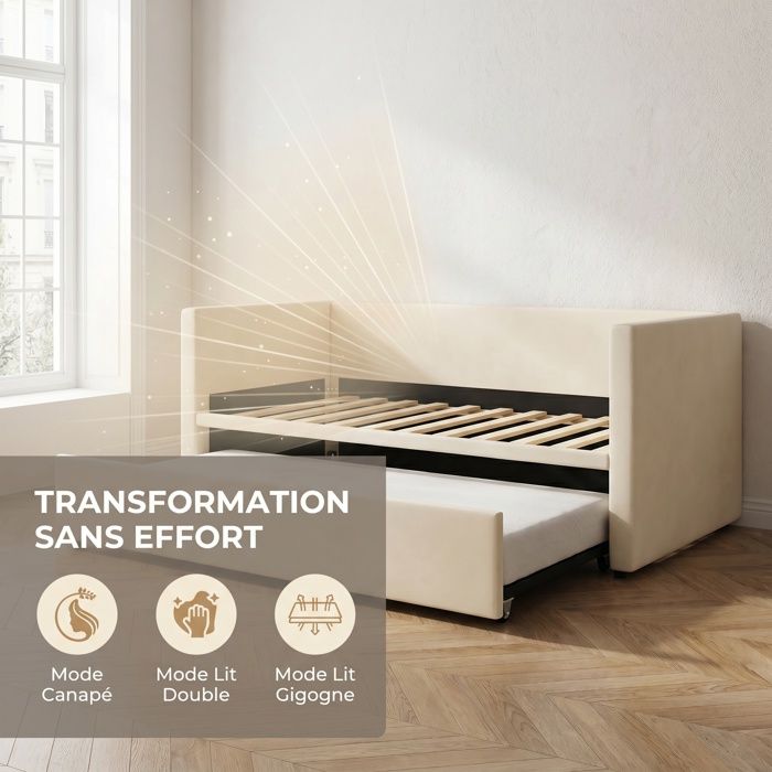 Canapé-lit extensible 90/180x200 cm,lit double,lit simple,sommier ...