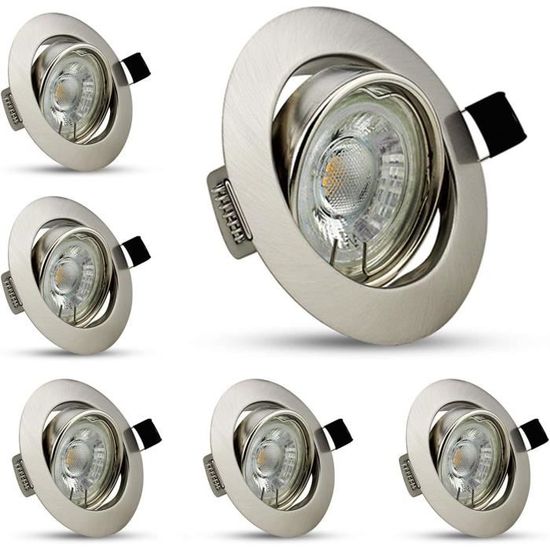 Lot de 6 Spots LED Encastrables Ronds en métal nickel, Plafonniers LED Encastrables 5W GU10 ...