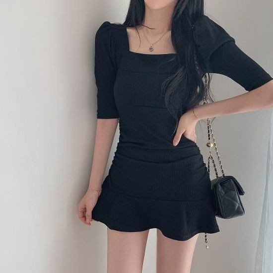 Robe,Robes monochromes minces pour femmes,Streetwear féminin Ulzzang ...