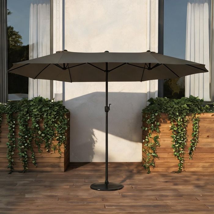 Parasol double ovale gris neutre 460 x 270 cm avec manivelle, structure ...