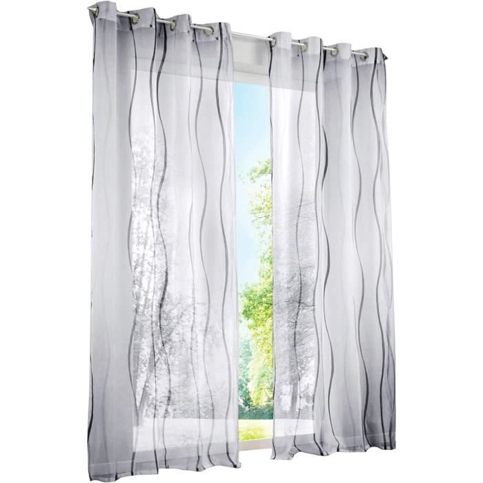 1Pièce Rideau Voilage Photique LxH-140x175cm avec Impression Vague Gris ...