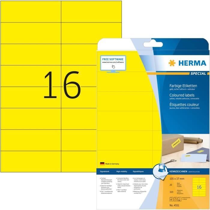 Herma 4551 Étiquettes résidus, de couleur (105 x 37 mm vers DIN A4 ...
