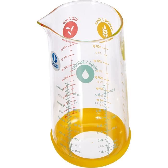 Verre Mesureur En Verre - 500 Ml - Avec Base Silicone Antidérapante Et Bec Verseur - 4 Mesures ...