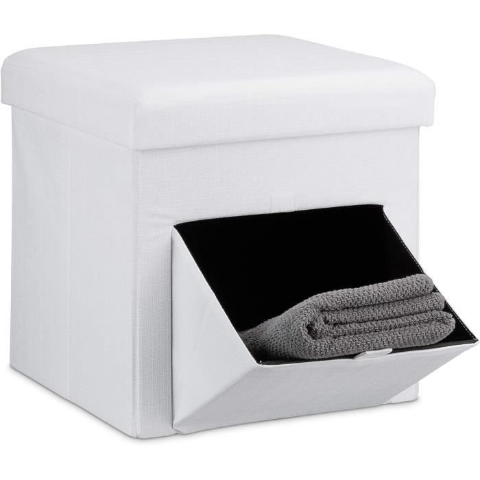 Tabouret De Rangement Carré Pliant En Lin Couvercle Amovible Avec ...