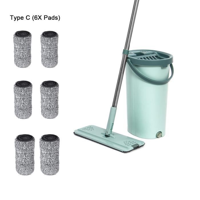 Balai Magique et Seau Essoreur Set + 6 Serpillères Balai Plat Rotatif à ...