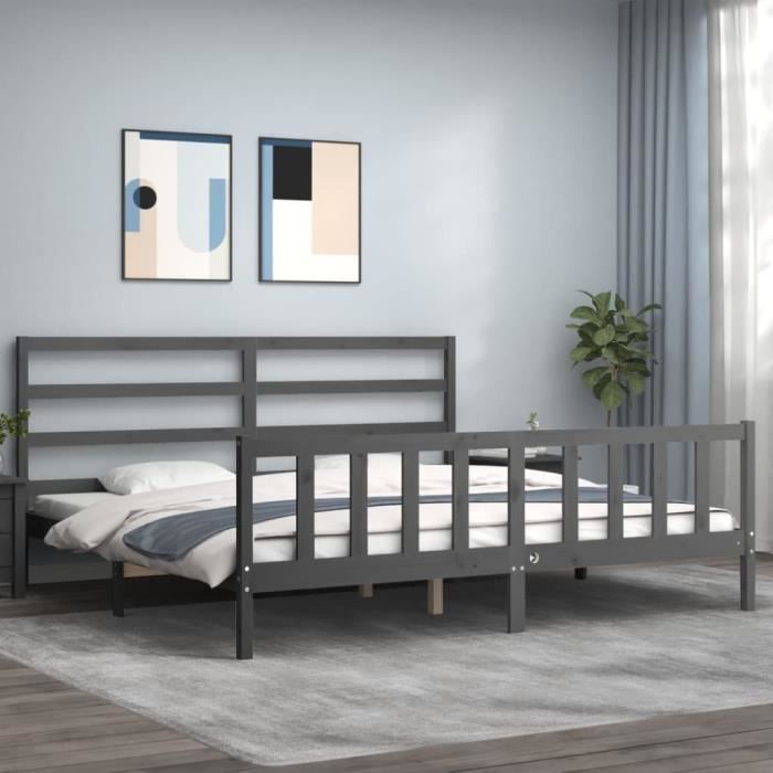 Chic Lit Double Adulte| 2 Place Cadre de lit avec tête de lit gris ...