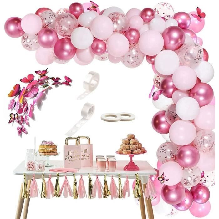 Arche Ballon de Guirlande Rose avec Papillon, Ballon Anniversaire Fille ...