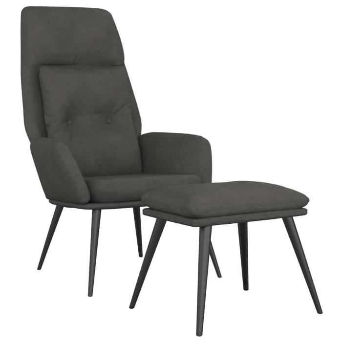ZERONE Chaise de relaxation et repose-pied Gris foncé Tissu microfibre ...