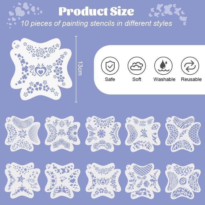 10 Pcs Pochoir Tatouage Temporaire Pochoir Peinture Plastiquepochoirs