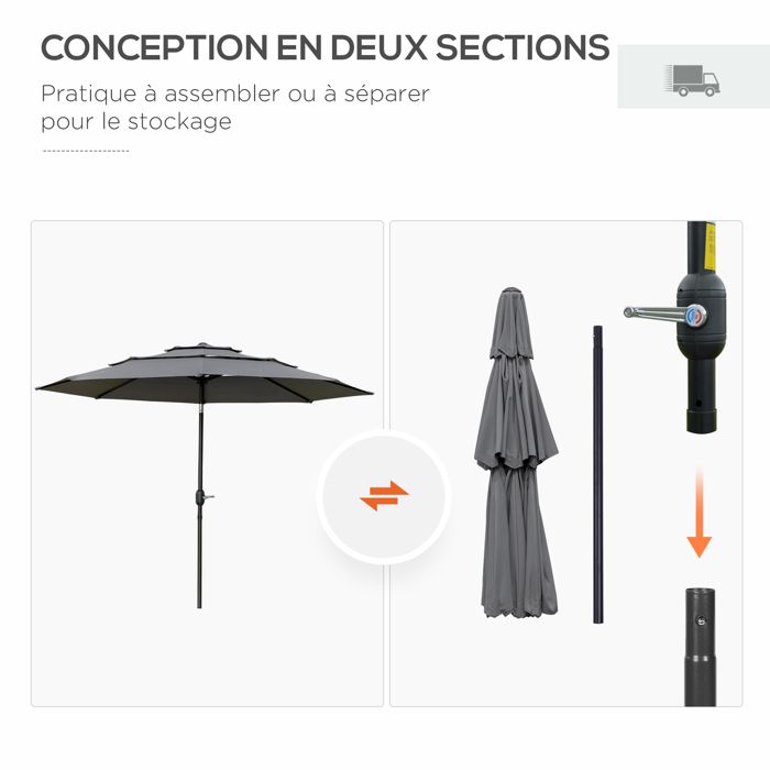 LIA Parasol inclinable Ø2,85x2,5m manivelle anti-UV gris - Cdiscount Jardin