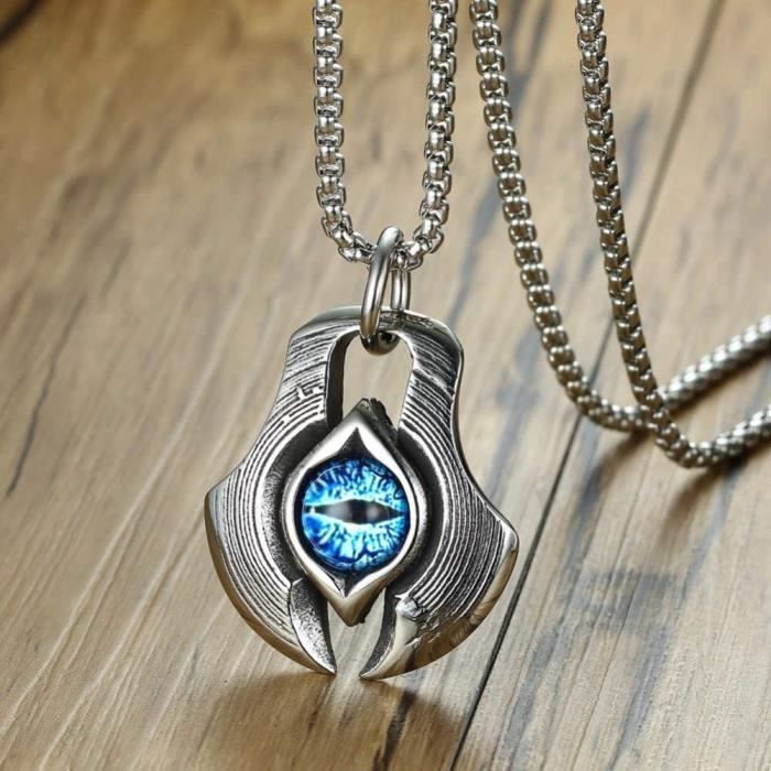 VBNMG Collier Homme Unique Vintage Dragon Eye Cabochon Pendentif ...