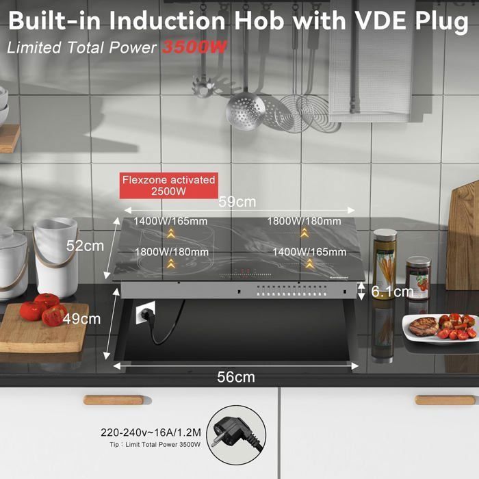 Karinear Plaque à Induction - 4 Foyer avec Zone Flexible - Encastrable ...