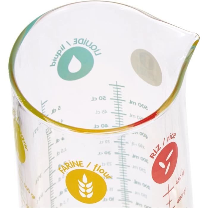 Verre Mesureur En Verre - 500 Ml - Avec Base Silicone Antidérapante Et Bec Verseur - 4 Mesures ...