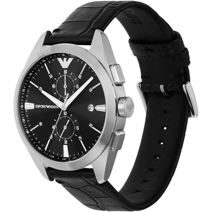 Montre EMPORIO ARMANI Chronographe Cuir Noir Etancheite 50m Boitier 43mm Noir Chic Achat vente montre Homme Adulte Noir Cuir Cdiscount