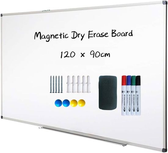 Tableau blanc magnétique effaçable à sec - Fixation murale - 120 x 90 ...