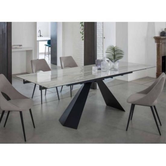 Table extensible 160/240 cm céramique blanc marbre et pieds métal noir Kylane - Cdiscount Maison