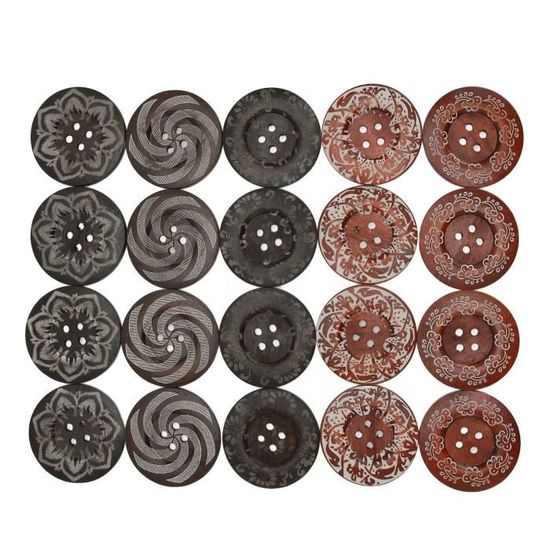 GOTOTOP Boutons de couture 20 Pcs Boutons en Bois 4 Trous Beaux Motifs ...