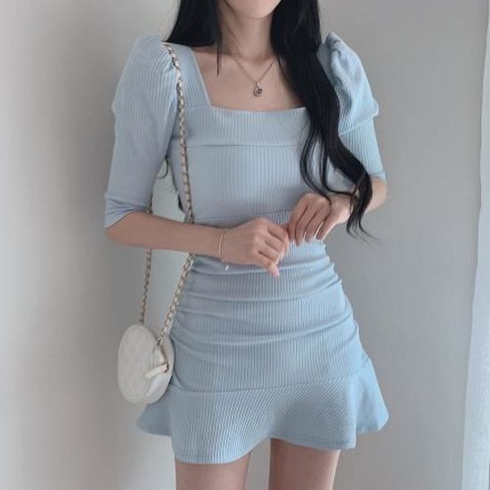 Robe,Robes monochromes minces pour femmes,Streetwear féminin Ulzzang ...
