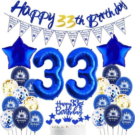 33 Ans Anniversaire Homme Bleu Marine, Ballons 33 Ans Anniversaire Bleu ...