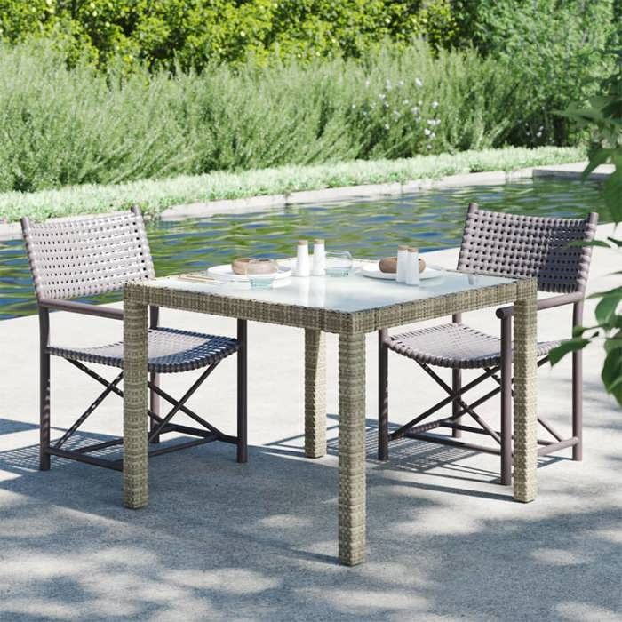 JM - BEST Table de jardin - Contemporaine - 90x90x75 cm Verre trempé et ...