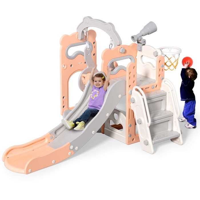 Toboggan pour Enfants 6 en 1 Toboggan Amusant avec Panier de Basket, Échelle d'escalade Aire de ...