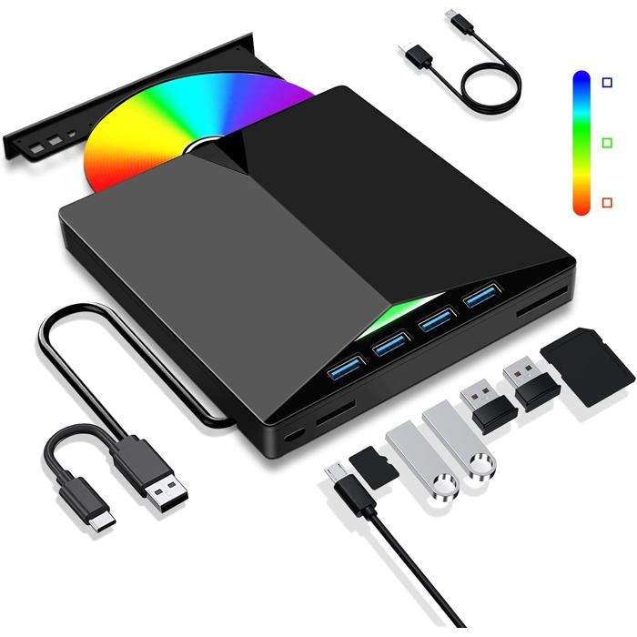 Lecteur CD/DVD externe USB 3.0 - DEBSY - Portable - Graveur RW/ROM - 9 ...