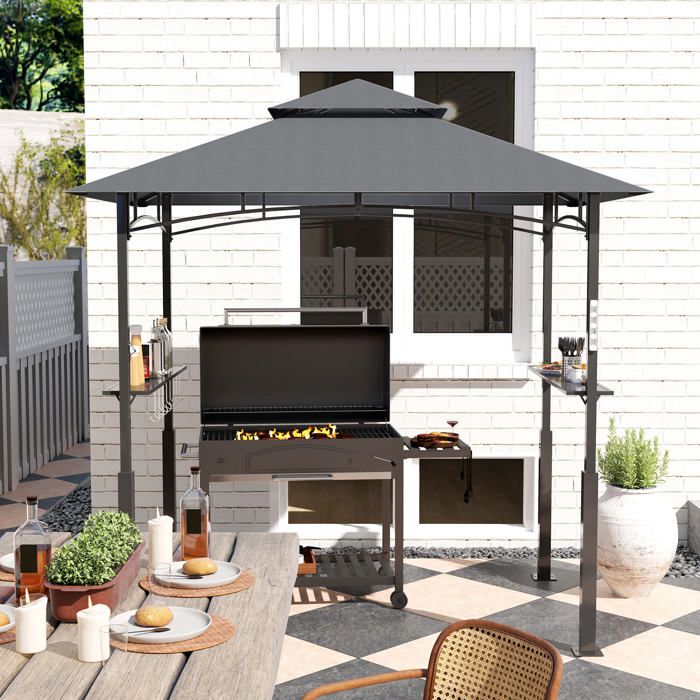 Tonnelle de barbecue 243x148x248 cm avec double toit équipé de lumière ...