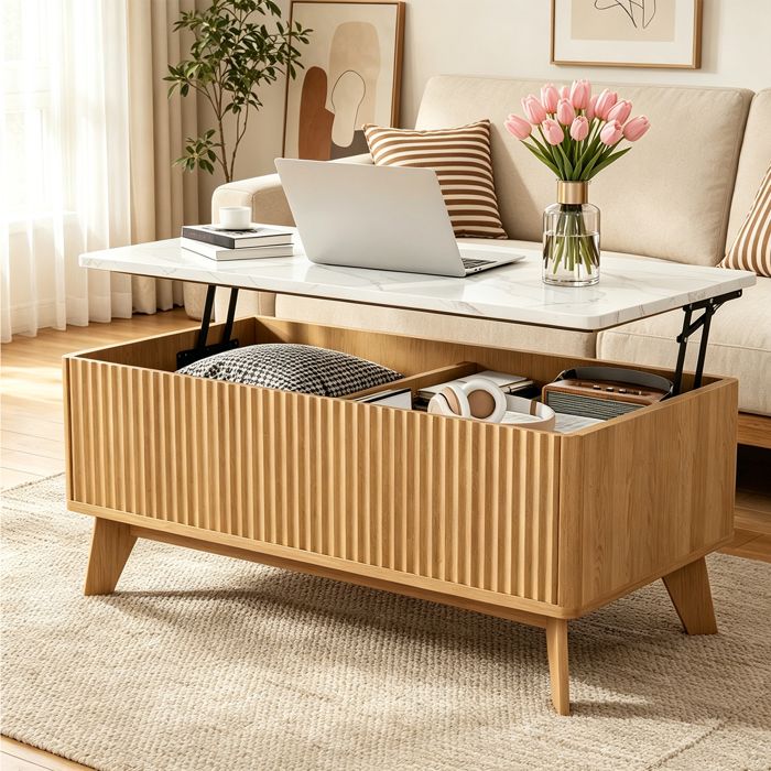 Table Basse Salon avec Plateau Relevable, Table Basse avec 2 ...