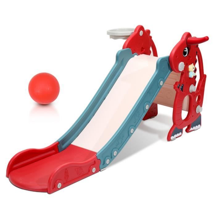Toboggan pour enfants Toboggan de jardin 4 en 1 avec panier de basket Anneau de lancer ...