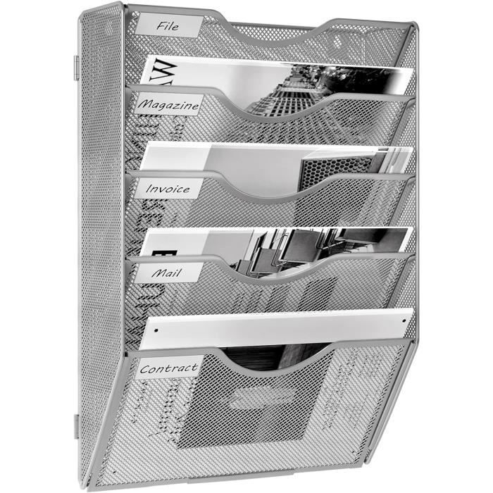 Porte-documents mural à 5 niveaux en maille A4 pour dossiers, courrier ...