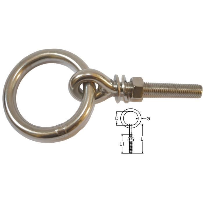 Piton inox Anneau Articulé M12 x 120mm inox 304 - A2 - Cdiscount Bricolage