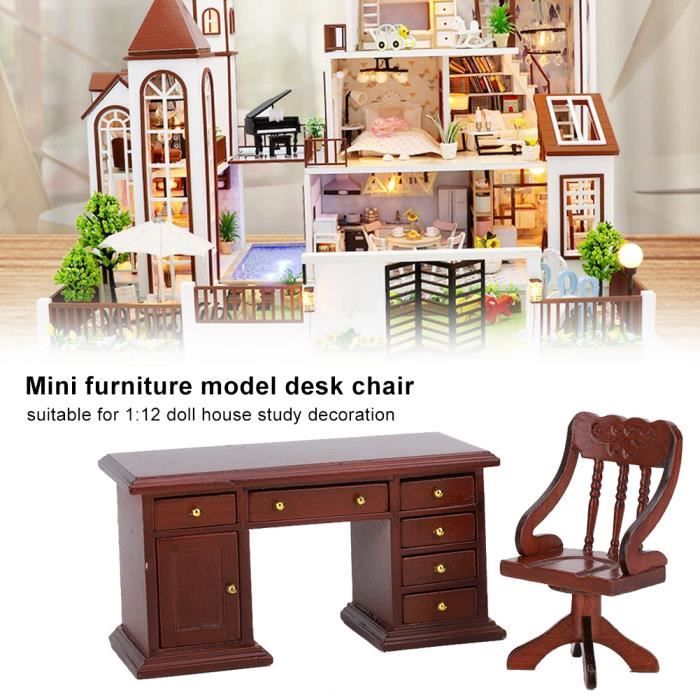 FYDUN Meubles de maison de poupée Mini meuble modèle 1:12, chaise de bureau en bois, décoration ...