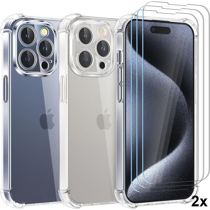 Coque pour iPhone 15 pro avec 2 Verres Trempés Pack Protection 4 Coins ...
