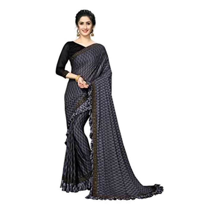 Chemisette KZ8RQ Fabric Fancy Ruffle Frill Saree With Blouse Piece ...