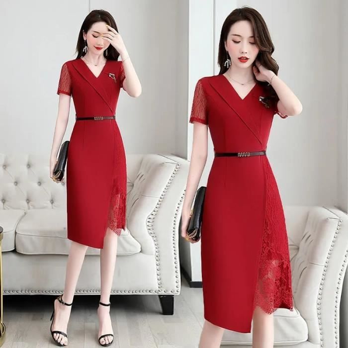 Robe Femmes - coréenne en dentelle Patchwork pour, - FR57QW Red ...