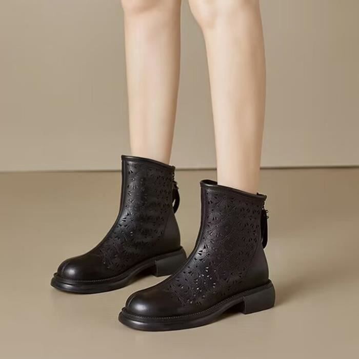 Printemps-été mode fleur femmes bottes courtes talon épais respirant ...