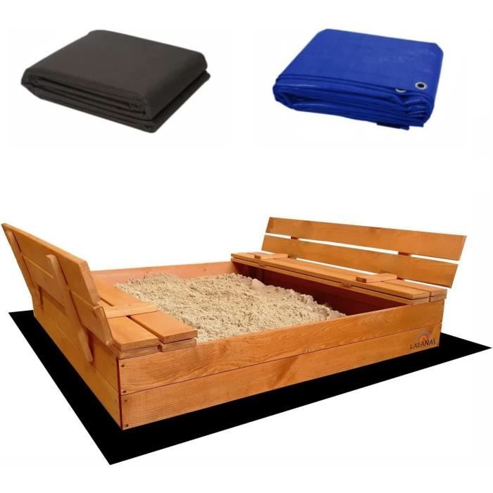 Bac à Sable Enfant eois fermé de 120 x 120 cm avec bancs-bac a Sable ...
