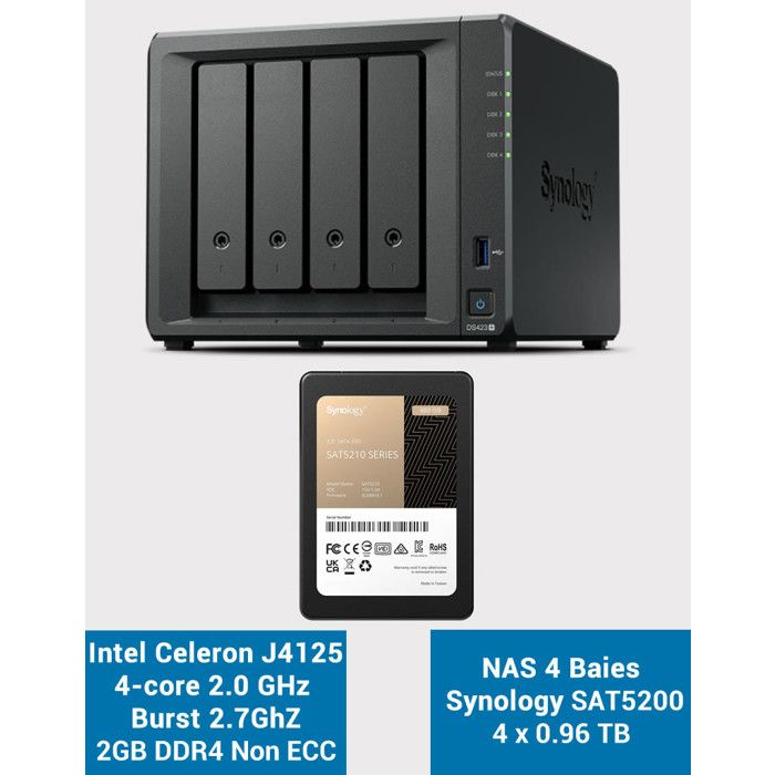 Synology DS423+ 2Go Serveur NAS SSD SAT5200 3840Go (4x960Go ...