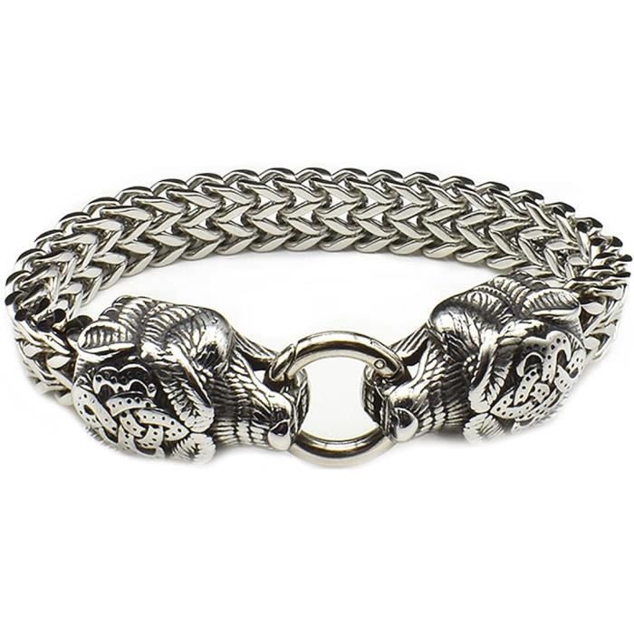 Viking Wolf Head Bracelet For Men Nordic Arm Ring Stainless Steel King Chain Norse Jewelry Biker ...