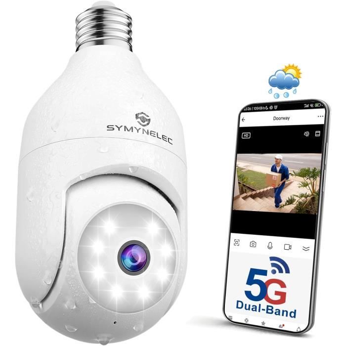 Caméra de sécurité à ampoule extérieure étanche 5 GHz-2,4 GHz, caméra ...