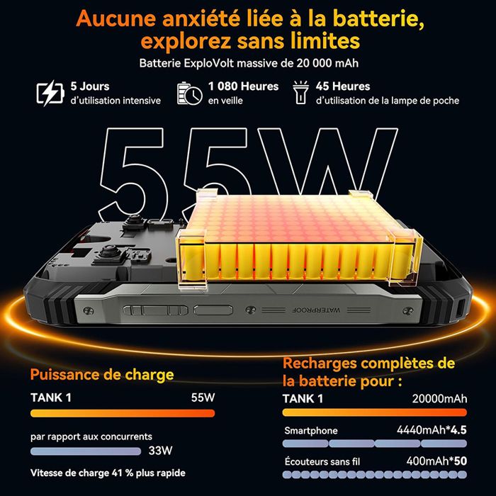 Smartphone Robustes Oscal TANK 1 Téléphone Portable Incassable,20000mAh ...