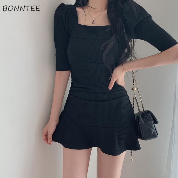 Robe,Robes monochromes minces pour femmes,Streetwear féminin Ulzzang ...