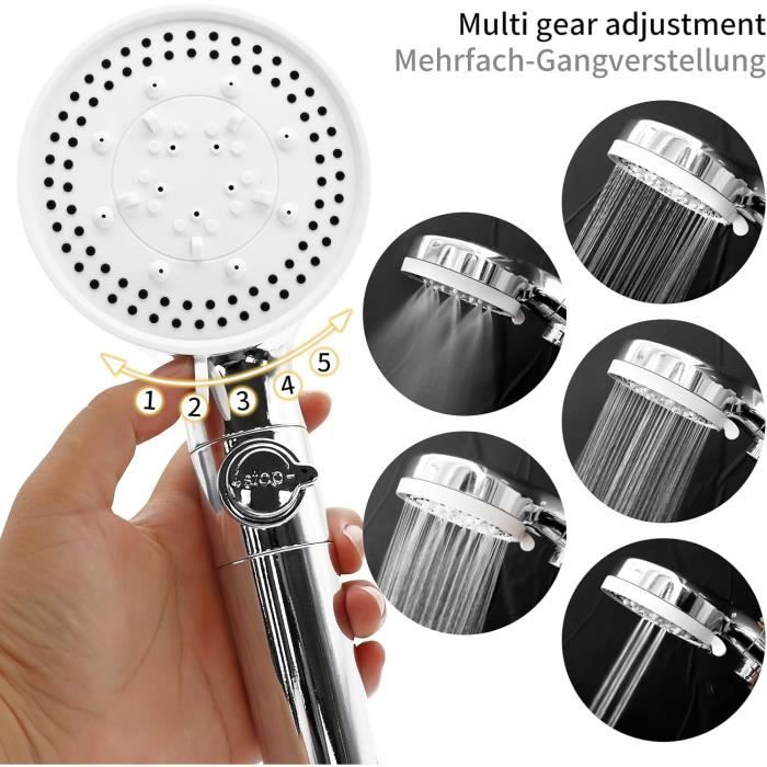 Pommeau De Douche Haute Pression Avec Tuyau De 1,5 M, Économe En Eau, Avec Filtre Et Fonction ...