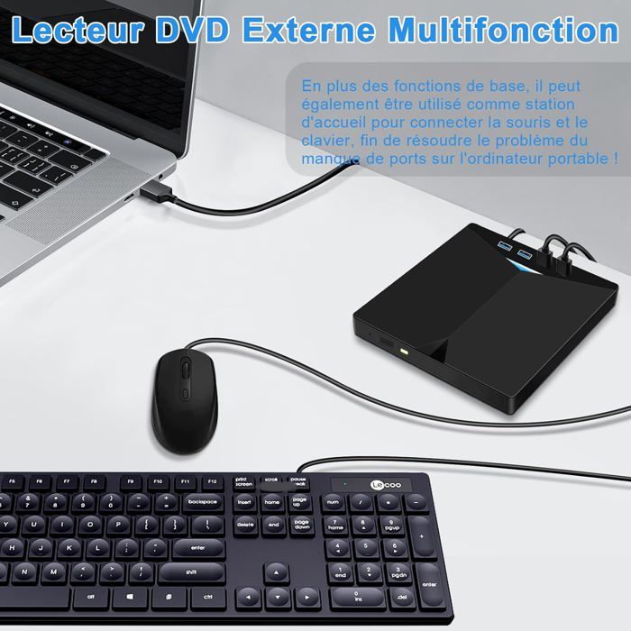 Lecteur CD/DVD externe USB 3.0 - DEBSY - Portable - Graveur RW/ROM - 9 ...