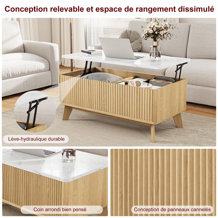 Table Basse Salon avec Plateau Relevable, Table Basse avec 2 ...
